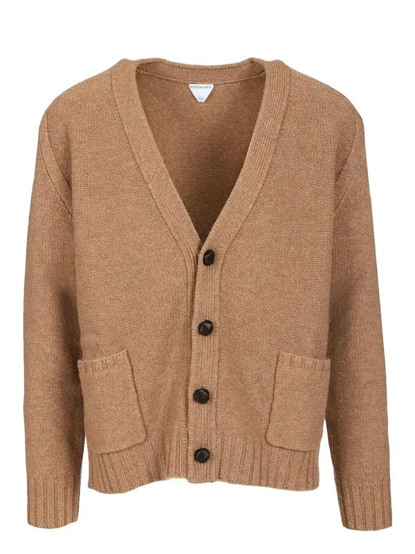 Bottega Veneta Fine Merino Wool Cardigan With Intrecciato Leather Buttons - Cream