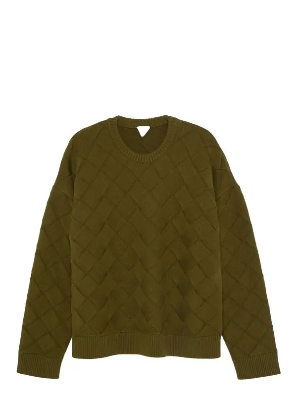 Bottega Veneta Wool Crew Neck Sweater With Intreccio Motif - Green