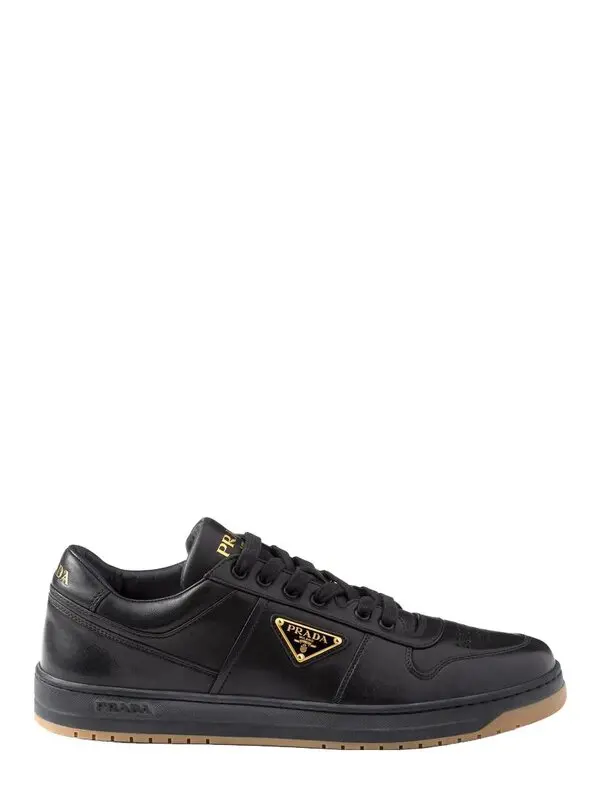 Prada Low-top Calf Leather Sneakers With Enamel Triangle Logo - Black