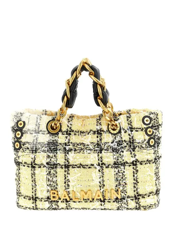 Balmain Soft Cabas Small Tweed Shopping Bag With Sequins And Fringe - Multicolor