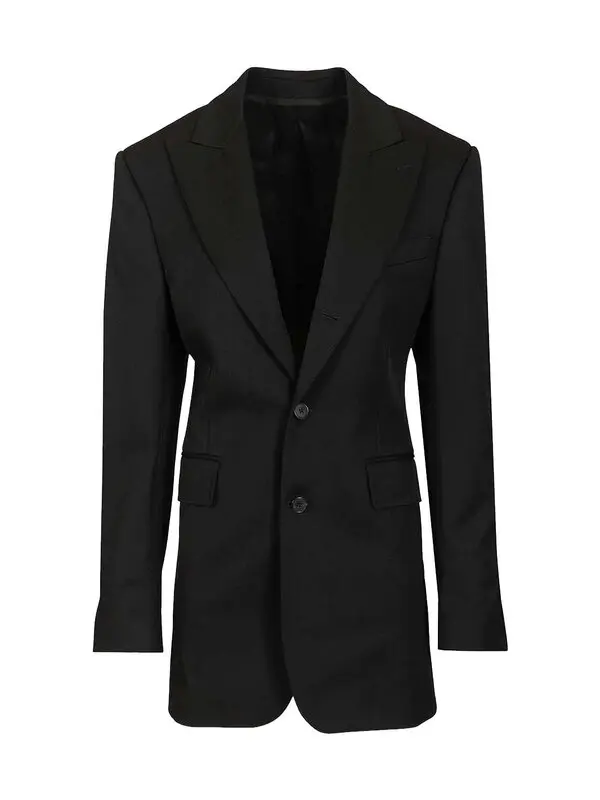Celine Diagonal Wool Column Jacket - Black