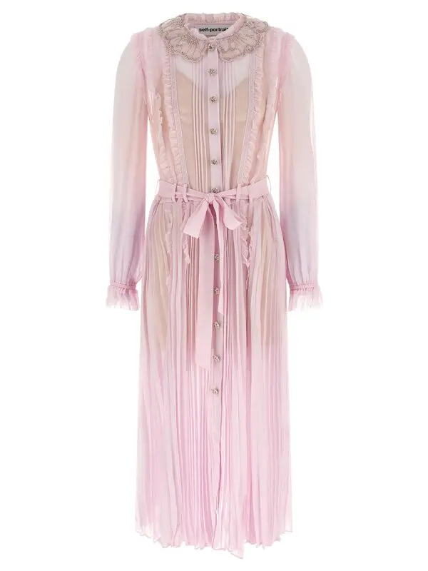 SELF-PORTRAIT Pleated Georgette Midi Dress - Pink