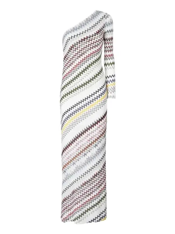 Missoni One-shoulder Long Dress With Herringbone Pattern - Multicolor