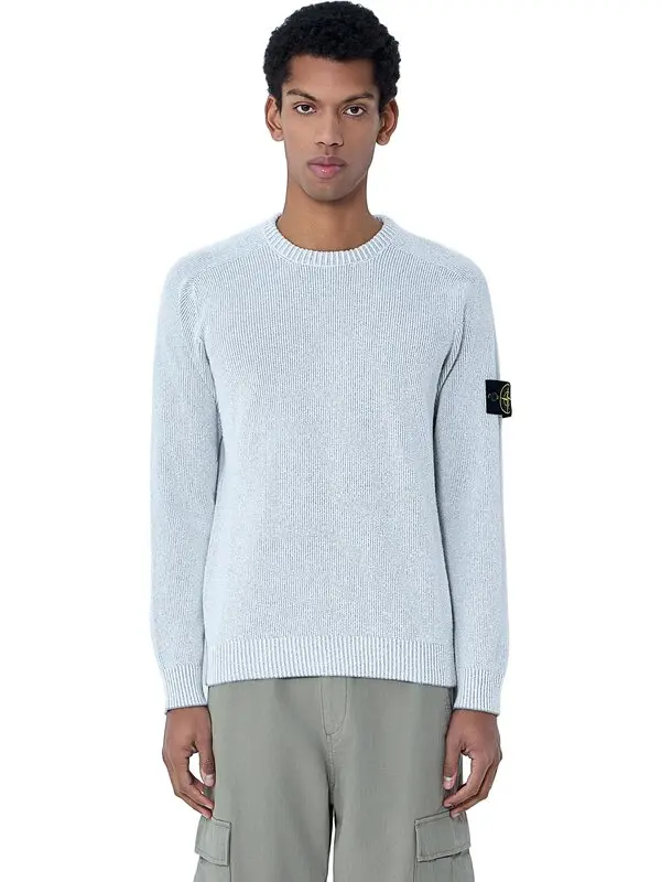 Stone Island Ribbed Knit Crewneck Sweater With Logo Patch - Gray