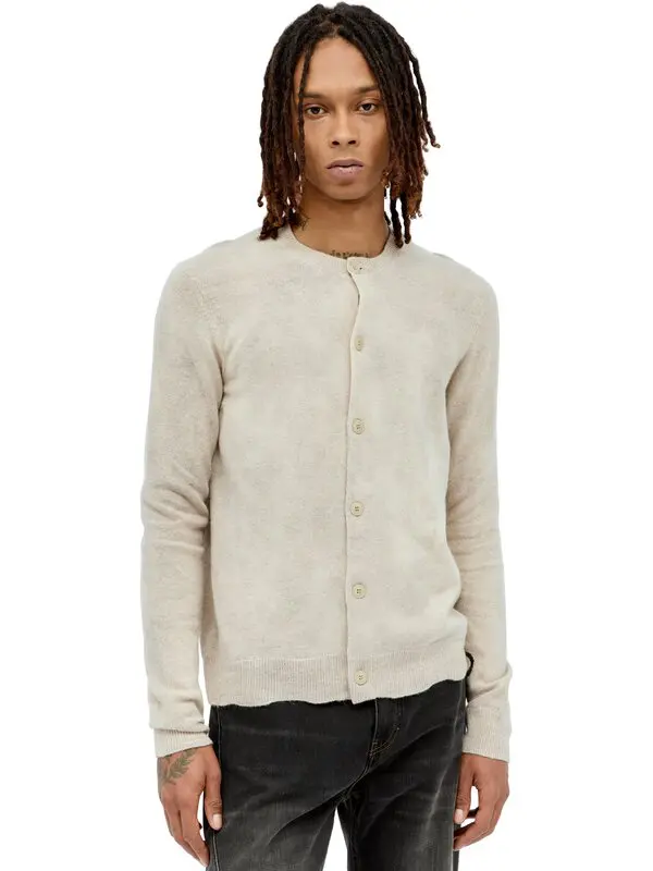 Acne Studios Wool-blend Crewneck Cardigan With Embroidered Logo - Cream