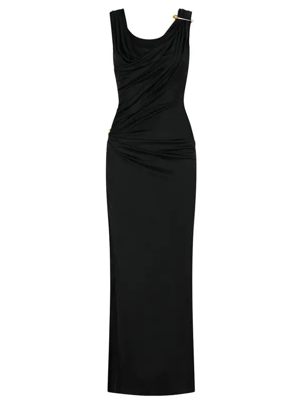 Versace Viscose Dress With Decorative Pins - Black