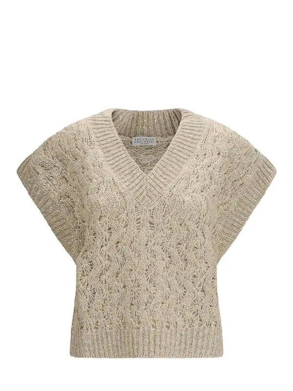 Brunello Cucinelli Silk Blend Sequined Vest - Cream