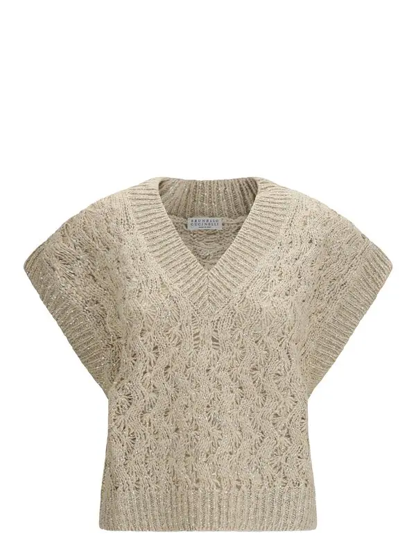 Brunello Cucinelli Silk Blend Sequined Vest - Cream
