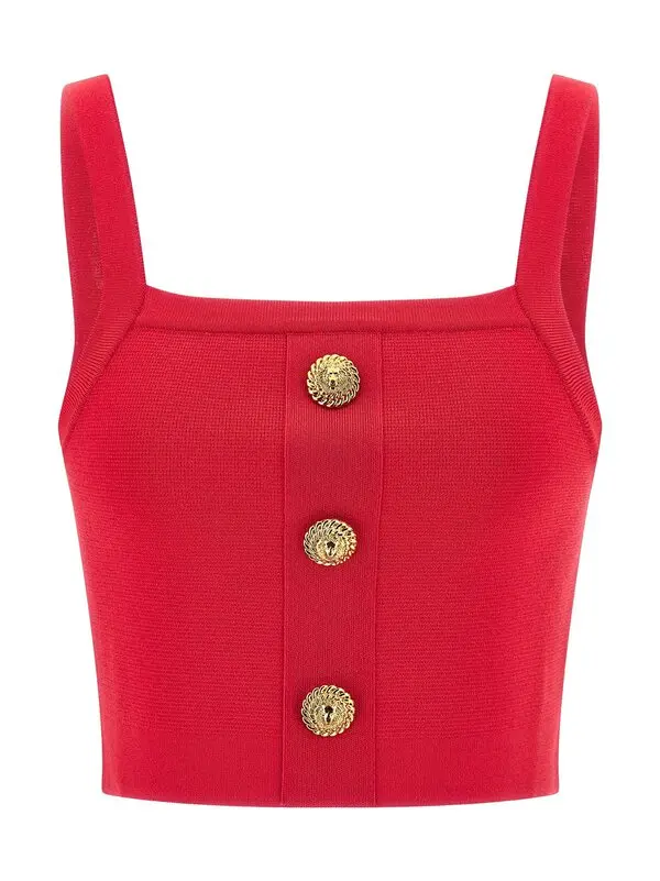 Balmain Viscose Knit Top With Lion Head Button Detail - Pink