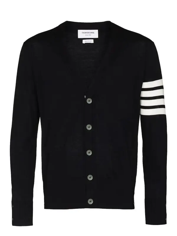 Thom Browne Classic V-neck Cardigan In Fine Merino Wool - Blue