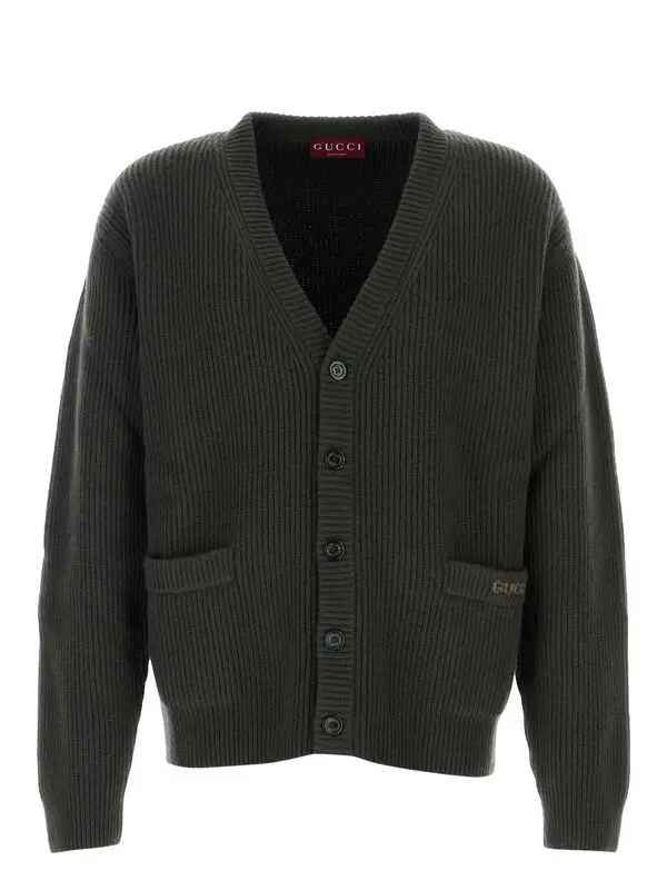 Gucci Ribbed Virgin Wool And Cashmere Blend Cardigan - Gray