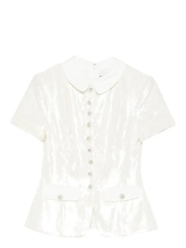 SELF-PORTRAIT Sequin Embellished Blouse With Peter Pan Collar - White