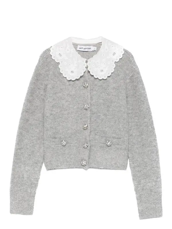 SELF-PORTRAIT Grey Scalloped Collar Cardigan - Gray