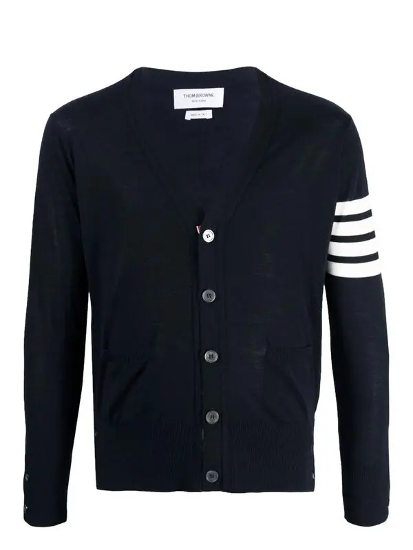 Thom Browne Navy Virgin Wool 4-bar Stripe Cardigan - Blue