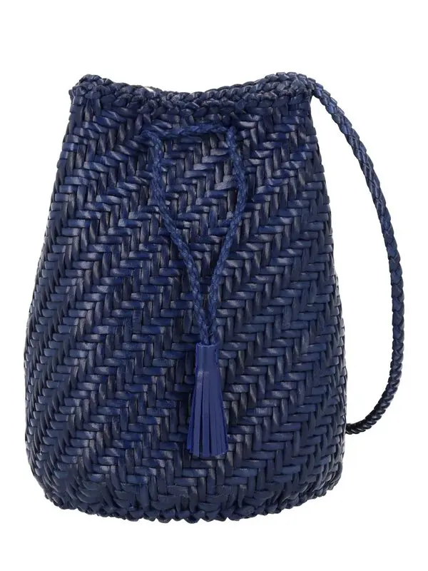Dragon Diffusion Woven Leather Bucket Bag With Drawstring Closure - Blue