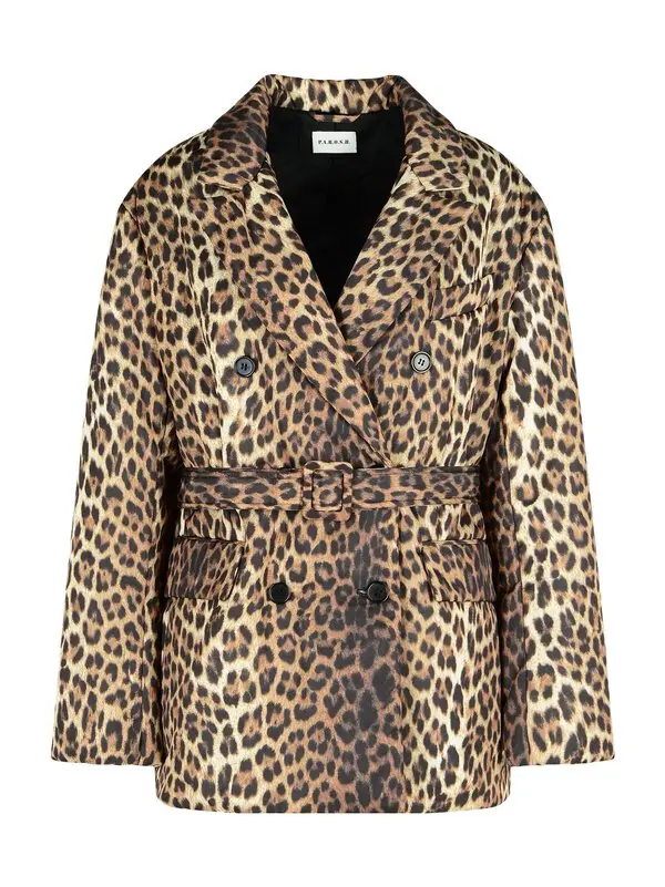 P.a.r.o.s.h Leopard Print Polyester Jacket With Belt - Brown