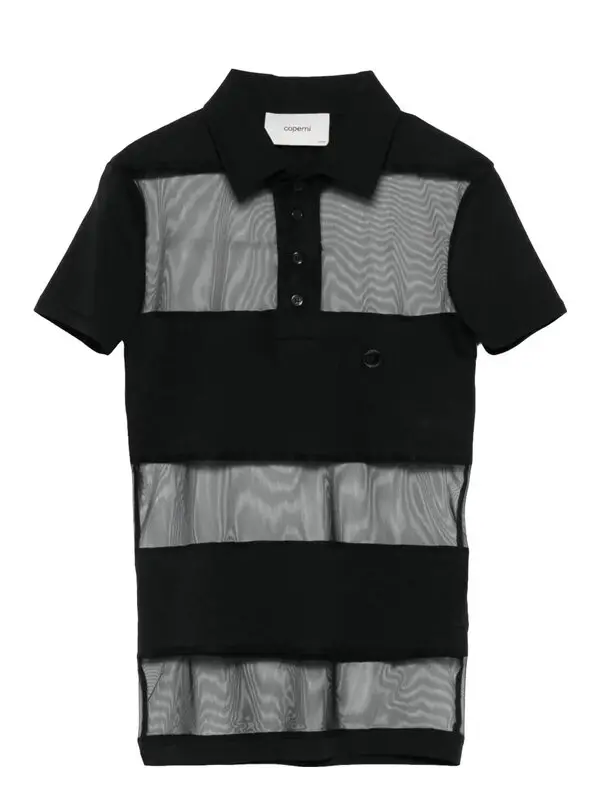Coperni Striped Sheer Polo Top - Black