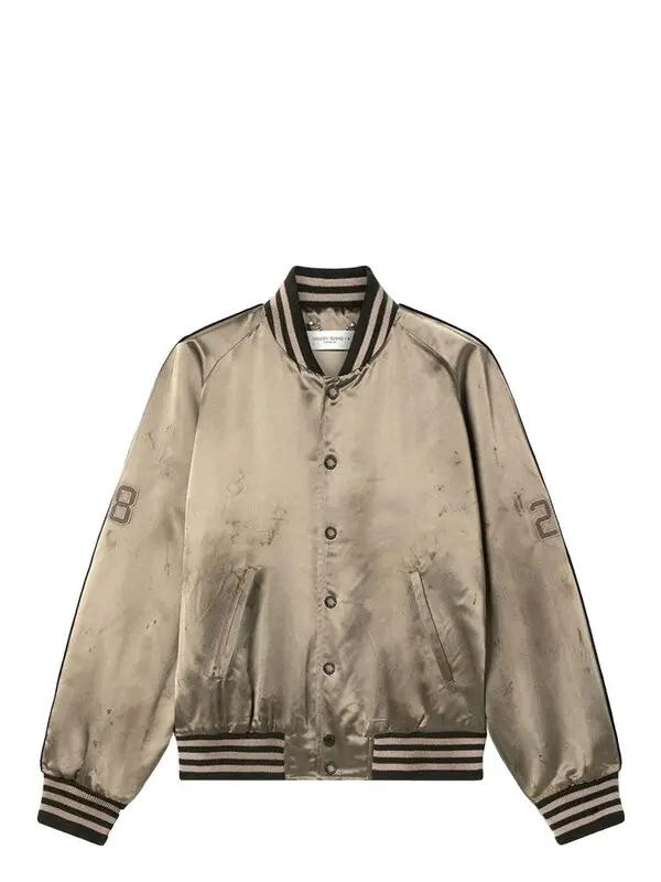 GOLDEN GOOSE Satin Bomber Jacket With Striped Ribbed Trims - Multicolor