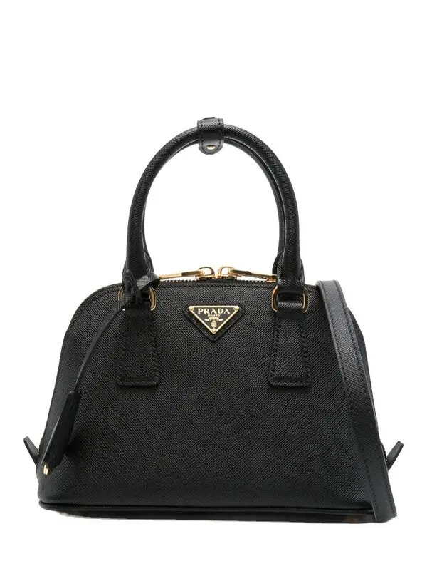Prada Saffiano Leather Mini Bag With Top Handles - Black