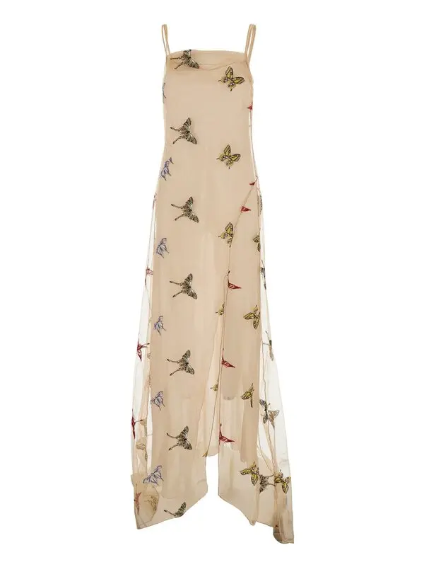 Blumarine Embroidered Butterfly Motif Sheer Gown - Multicolor