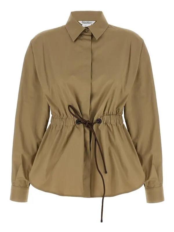 Max Mara Cotton Poplin Shirt With Drawstring Waistband - Green
