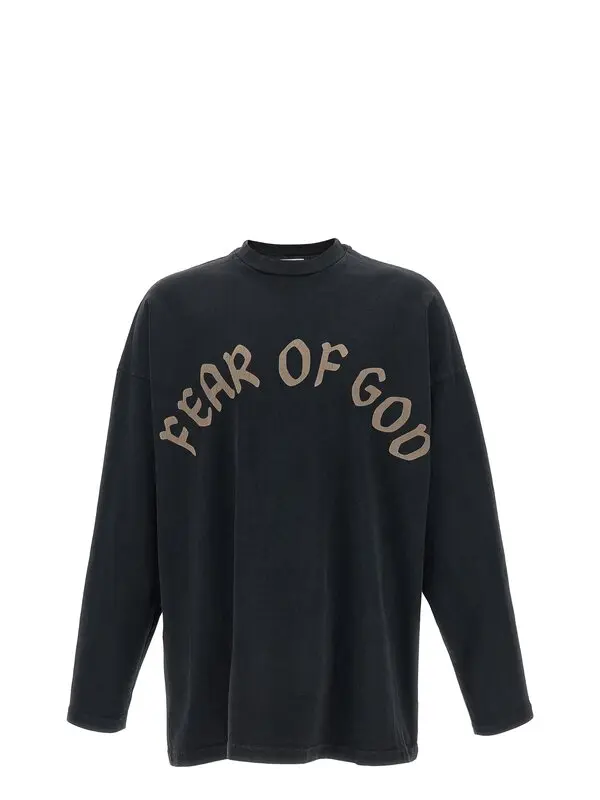 Fear Of God Fg 9 Heavy Cotton Sweater With Sun-fade Effect And Hand-printed Graphics - Black