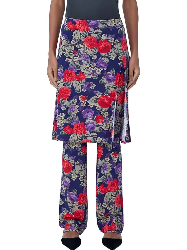 Acne Studios Floral Print Layered Skirt Pants - Purple
