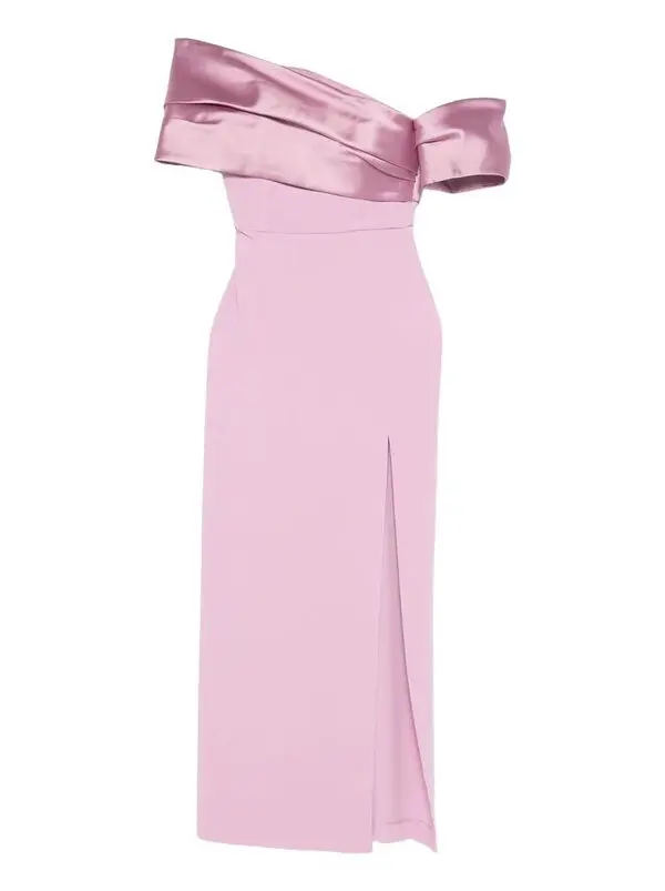 Solace London Off-the-shoulder Maxi Dress With Side Slit - Pink