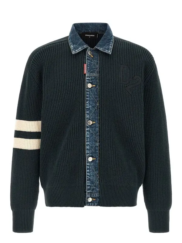 Dsquared2 Denim Mix Knit Cardigan - Blue