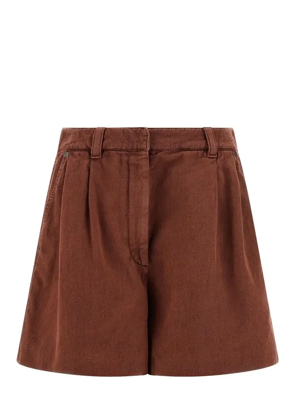 Brunello Cucinelli Baggy Cotton Linen Shorts - Red