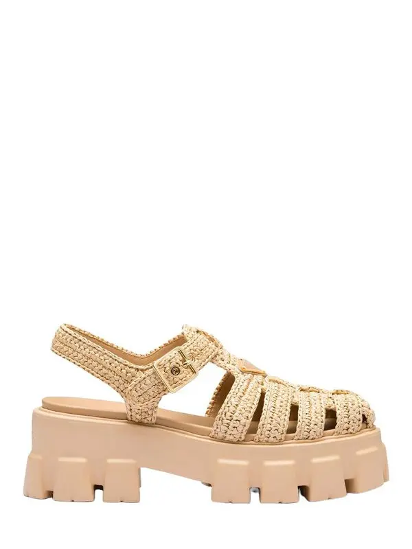 Prada Raffia Effect Sandals - Cream