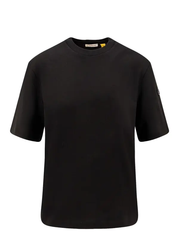 Moncler Black Cotton T-shirt With Logo Patch - Multicolor