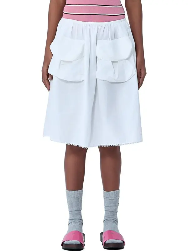 Miu Miu Gathered Cotton Linen Skirt With Patch Pockets - White