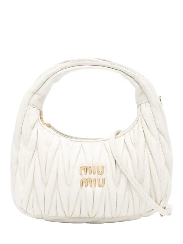 Miu Miu Wander Matelassé Nappa Leather Small Hobo Bag - White