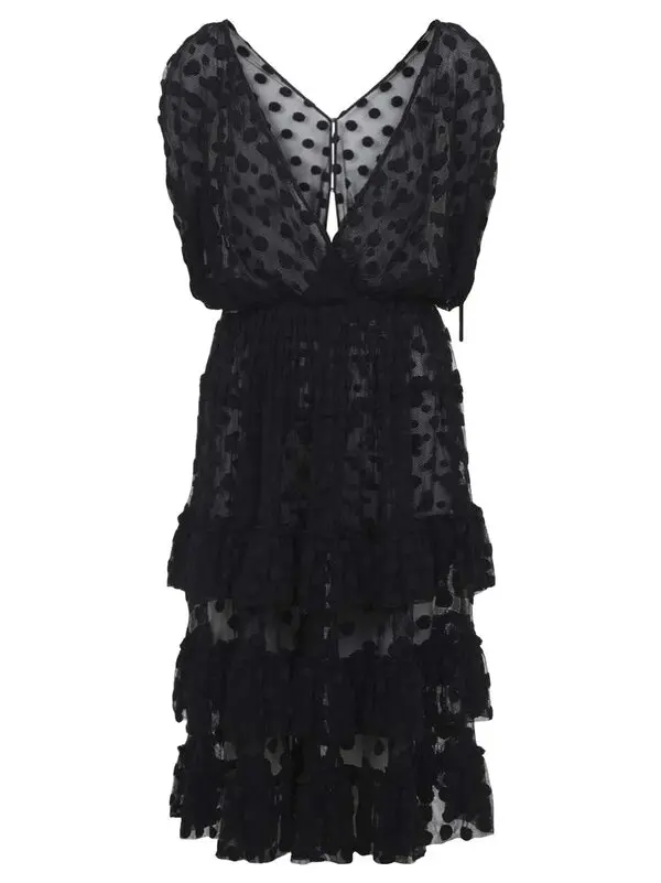 Dries Van Noten Polka Dot Ruffled Midi Dress - Black