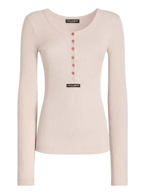 Dolce & Gabbana Ribbed Cotton Henley Long Sleeve T-shirt - Multicolor