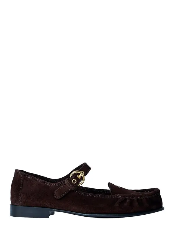 Miu Miu Suede Mary Jane Loafers - Brown