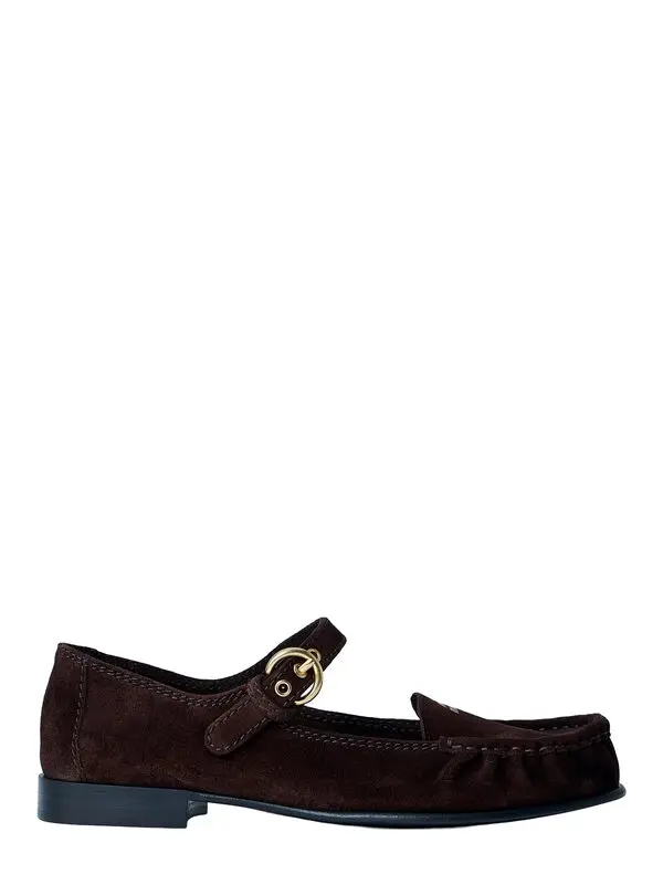 Miu Miu Suede Mary Jane Loafers - Brown