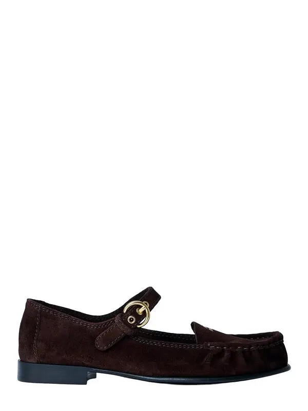 Miu Miu Suede Mary Jane Loafers - Brown