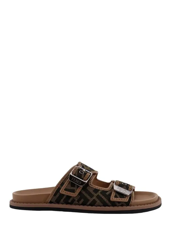 Fendi Ff Jacquard Fabric Feel Sandals With Buckles - Multicolor