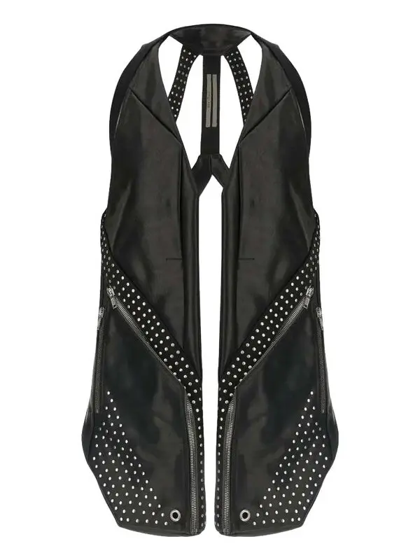 Rick Owens Temple Leather Vest With Studs And Zippered Details - Black