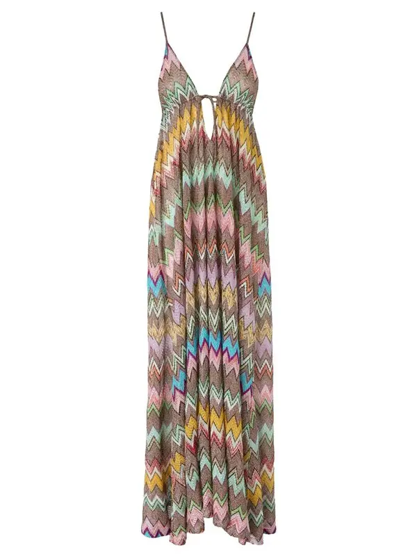 Missoni Zig-zag Motif V-neck Open Back Long Dress - Multicolor