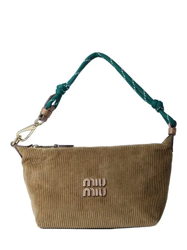 Miu Miu Velvet Shoulder Bag With Logo Detail - Brown