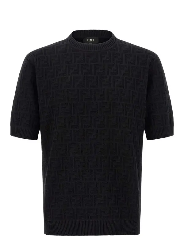 Fendi Ff Logo Crew Neck Short Sleeve Sweater - Black