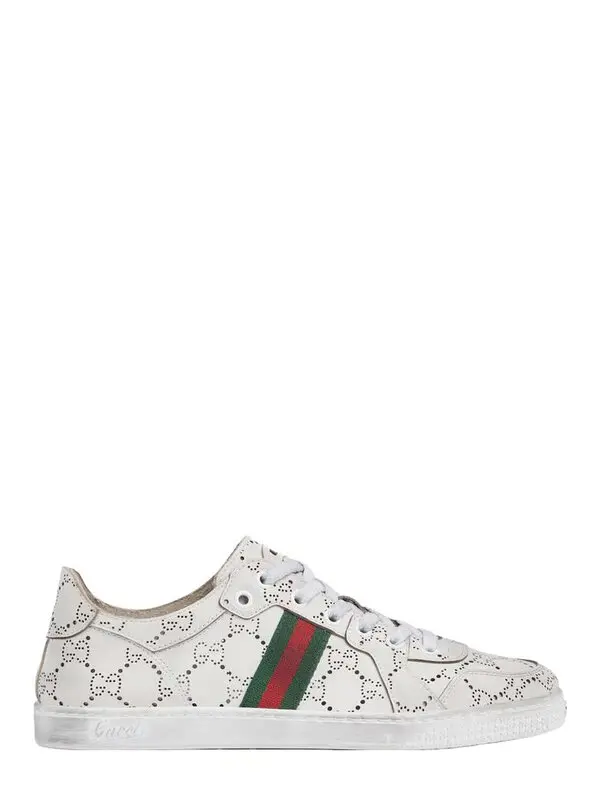 Gucci Low-top Leather Sneakers With Laser-cut Gg Motif - Multicolor