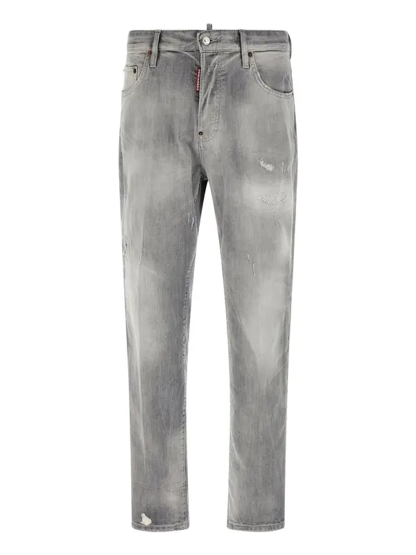 Dsquared2 642' Stonewashed Stretch Cotton Denim Jeans - Gray
