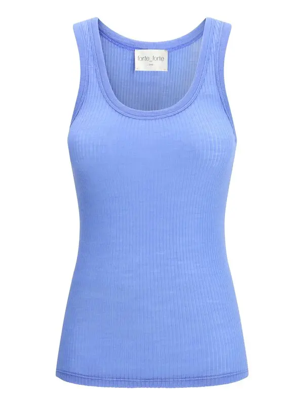 FORTE_FORTE Ribbed Wool U-neck Top - Blue