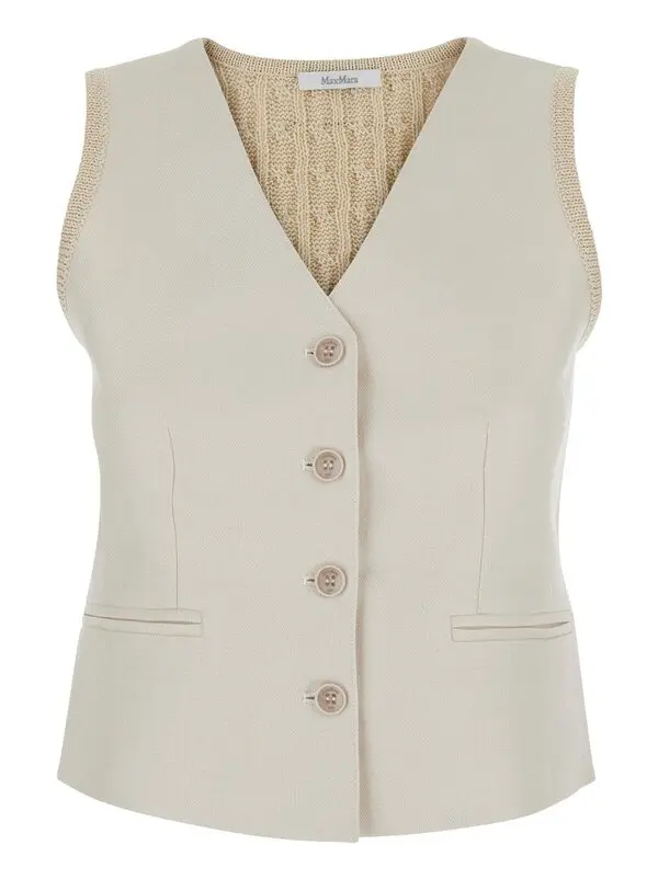 Max Mara Linen Vest With Cable Knit Back And Belt Detail - Multicolor