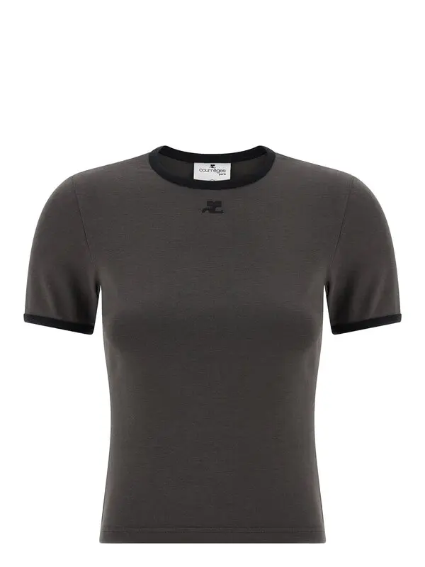 COURREGES Signature Contrast Trim T-shirt - Gray