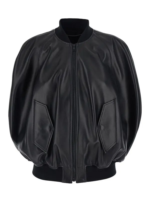 Balenciaga Leather Bomber Jacket With High Collar - Multicolor